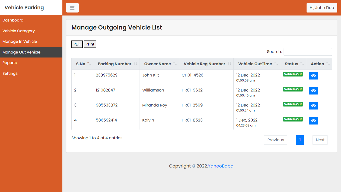 Vehicle Parking Management Project in PHP & MySQL